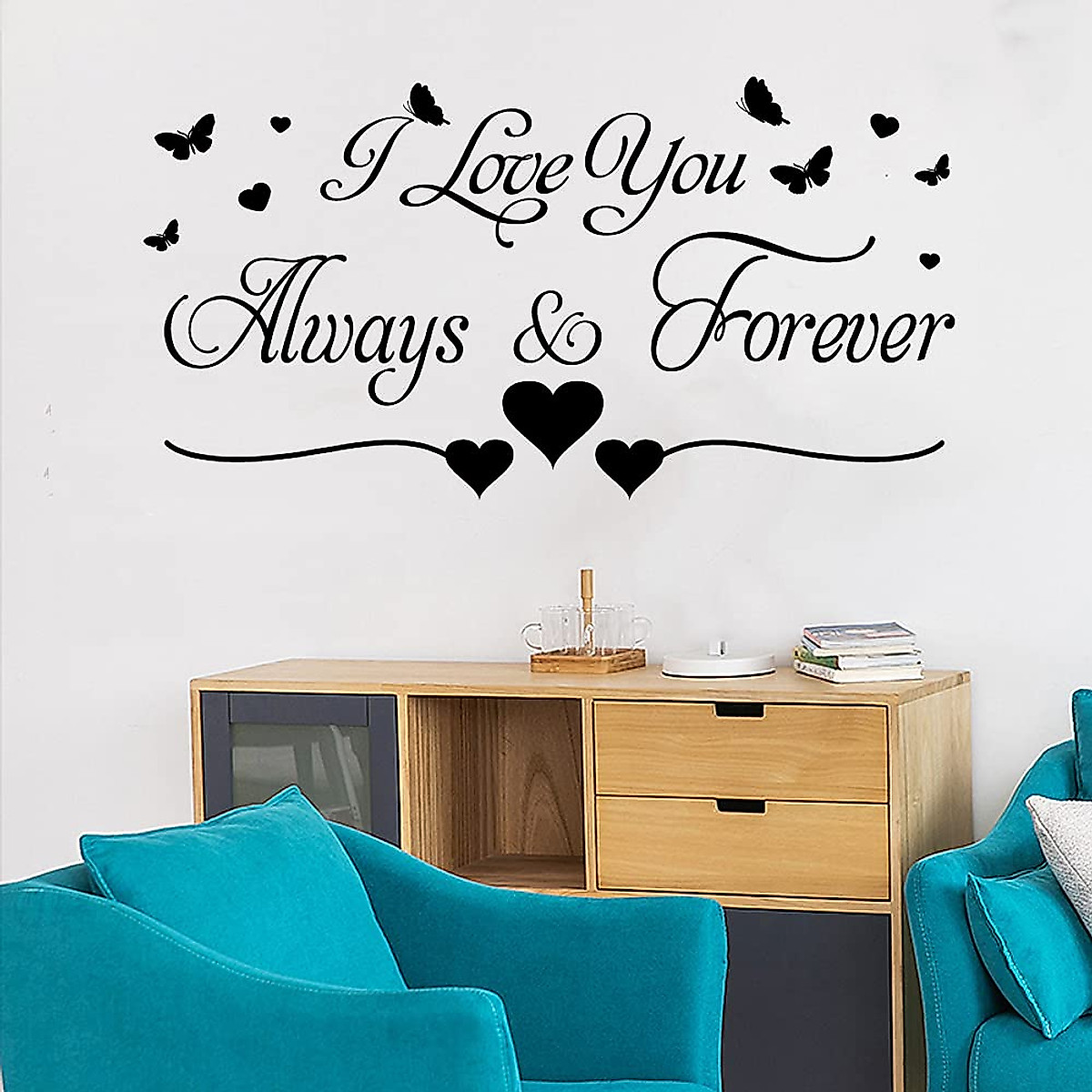 Black Vinyl Wall Decor I Love You Always & Forever Wall Sticker Home Wall Art Decor Wall Decals for Couple Bedroom Living Room Girls Room and The Kid's Room.