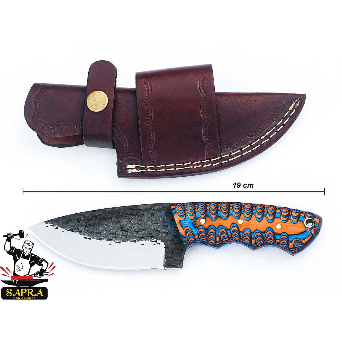 Sapra High Carbon Steel Knife - Custom made Full Tang Skinning Knife - Hunting Knife, Survival Knife, Fixed Blade Camping Knife, Skinner Knives, Drop Point Knife With Leather Sheath