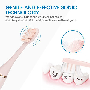NC Sonic Electric Toothbrush, Goodoral Powerful Cleaning Rechargeable Waterproof Toothbrushes with 2 Brush Heads for Adults and Kids(Pink)