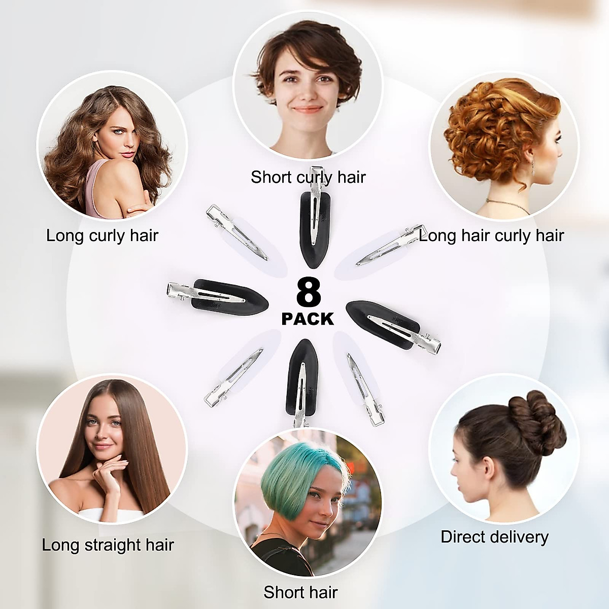 AMMON Hair Clips Set - 8 Pcs No Bend, No Crease Creaseless Clips for Salon Styling, Flat Makeup Clips for Women and Girls (4 Black, 4 White)