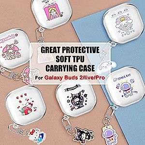 Cute Astronaut Case for Samsung Galaxy Buds 2 Cover (2021)/Buds Pro Case(2021)/Buds Live Case(2020) with Funny Spacemen Keychain for Men Girls Kids,Clear Shockproof Protective Soft Silicone Cover
