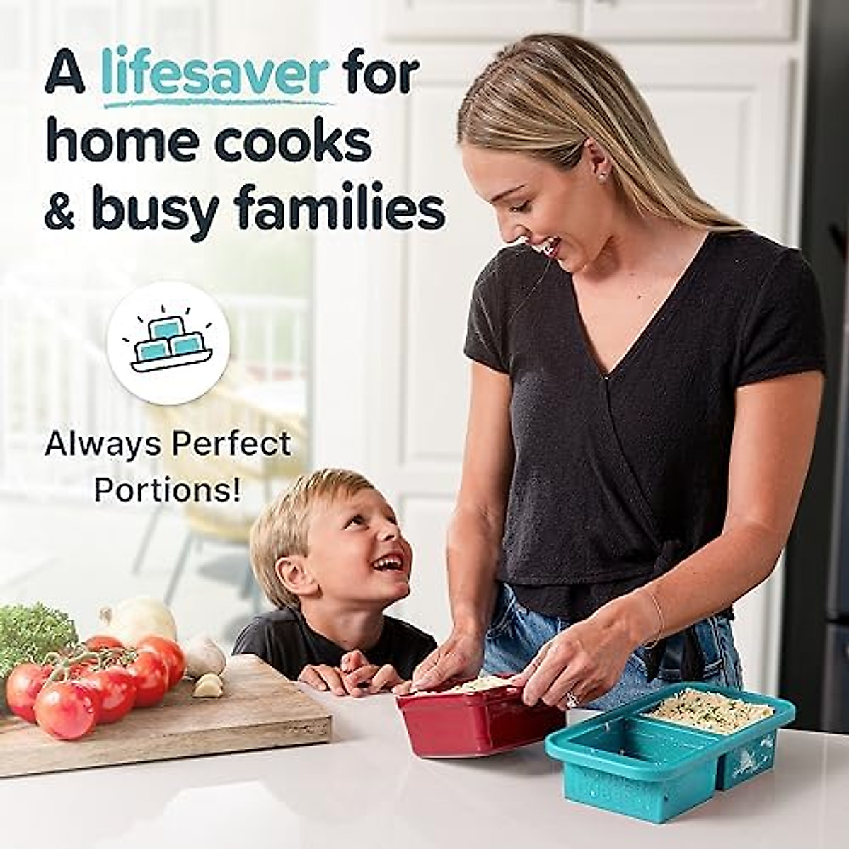 Souper Cubes 2-Cup Extra-Large Silicone Freezer Tray with lid- 2 pack - makes 4 perfect 2 cup portions - freeze soup, stew, sauce, or meals (2 Cup tray, Aqua color, pack of 2, with lids)