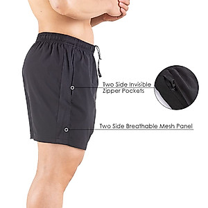 Gaglg Men's 5" Running Shorts 2 Pack Quick Dry Athletic Workout Gym Shorts with Zipper Pockets Black/Green,Small