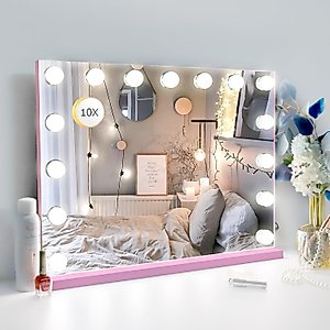 Despful 22.8"x 18.1" Vanity Mirror Makeup Mirror with Lights,10X Large Hollywood Lighted Vanity Mirror with 15 Dimmable LED Bulbs,3 Color Modes,Touch Control for Bedroom,Tabletop or Wall-Mounted