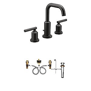 Moen T6142BL-9000 Gibson Two-Handle Widespread Bathroom Faucet with Valve, Matte Black