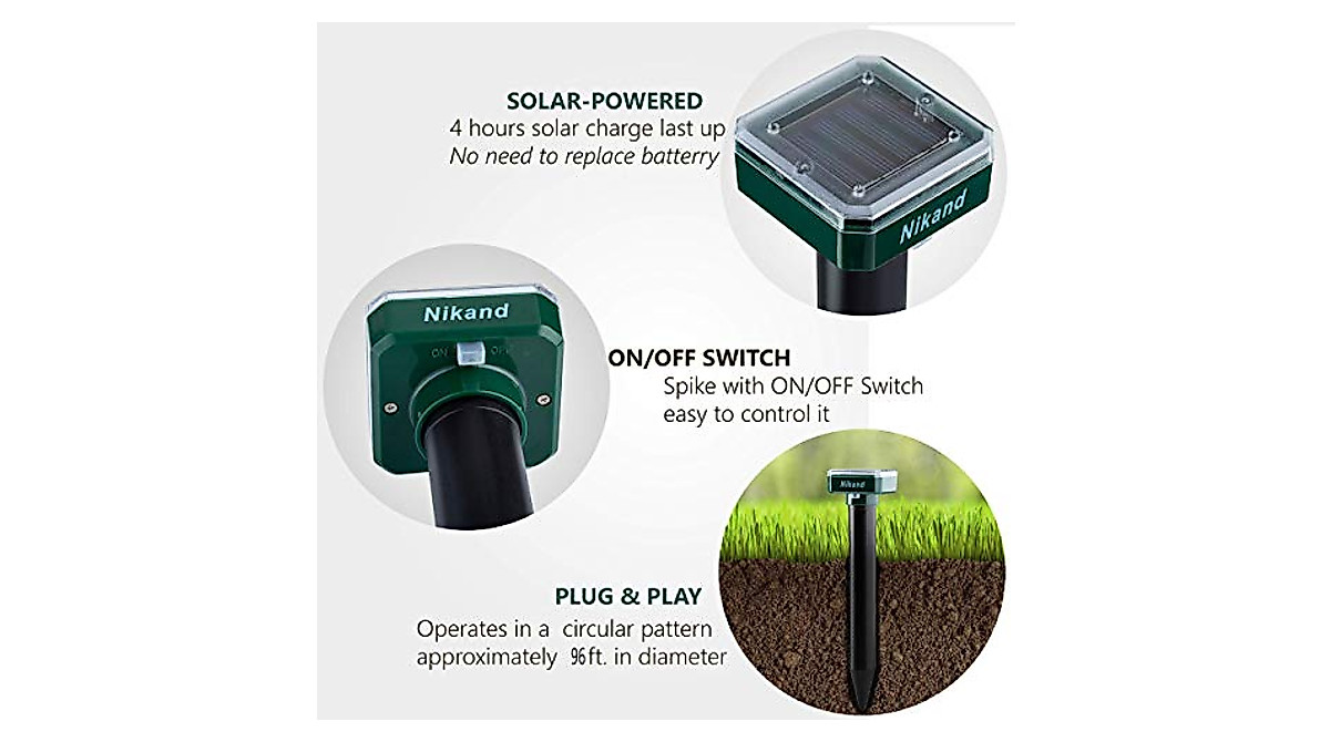 NIKAND Solar Mole Repellent 4 Pack — Humane Ultrasonic Pest Deterrent