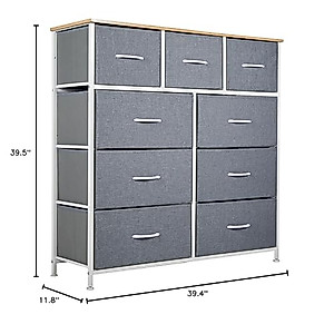 Panana Tall Dresser for Bedroom with 9 Drawers, Storage Dresser Organizer Unit, Fabric Dresser for Bedroom, Closet, Chest of Drawers with Fabric Bins, Steel Frame, Wood Top (Light Grey)