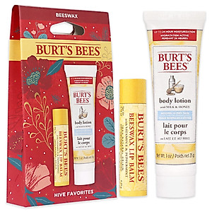 Burts Bees Hive Favorites Kit - Beeswax Unisex 2021-0.15oz Beeswax Lip Balm, 1.0oz Body Lotion with Milk and Honey, 2 Piece set