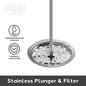 Oggi French Press Coffee Maker (12oz)- Borosilicate Glass, Coffee Press, Single Cup French Press, 3 cup Capacity, Black