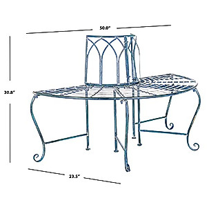 Safavieh PAT5018C Outdoor Collection Abia Antique Wrought Iron 50-inch Tree Bench, Mossy Blue