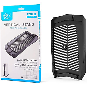 Younik Vertical Stand for PS-5 Ultra HD Console with Built-in Cooling Vents and Non-Slip Feet - CD-ROM Version(Black)