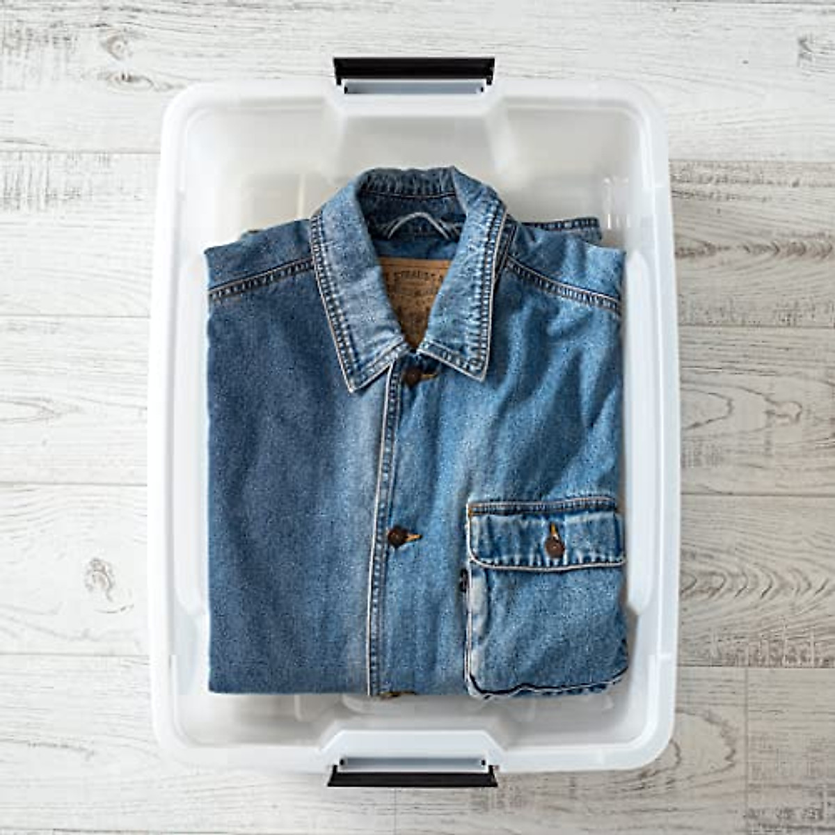 IRIS USA 26.95 Qt. Plastic Storage Container Bin with Secure Lid and Latching Buckles, 6 pack - Pearl, Durable Stackable Nestable Organizing Tote Tub Box Toy General Organization Medium