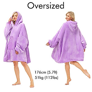 Kipswiza Oversized Wearable Blanket Sherpa Fleece Thick Warm Hoodie Blanket Big Hooded Sweatshirt Hoodie Blanket for Women Mom Sister Girls Teens Men, Purple