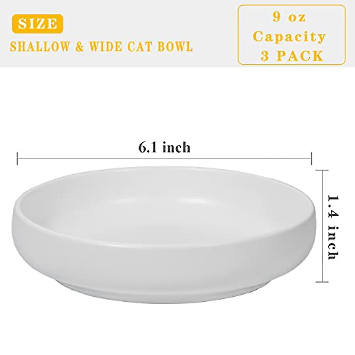 Ceramic Cat Bowls,Shallow Cat Dishes for Food and Water, 6 inch Matte Finish Wide Cat Food Bowl,Whisker Fatigue Free Pet Puppy Kitten Bowl Set of 3,Dishwasher Safe