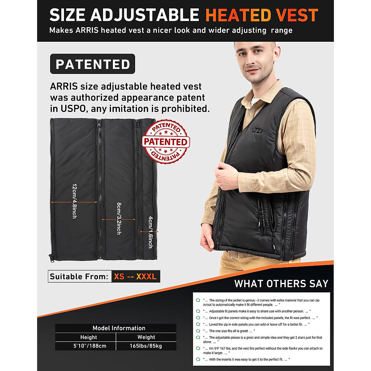 ARRIS Heated Vest for Men, 7.4V Electric Size Adjustable Heating Vest for Hunting, Camping