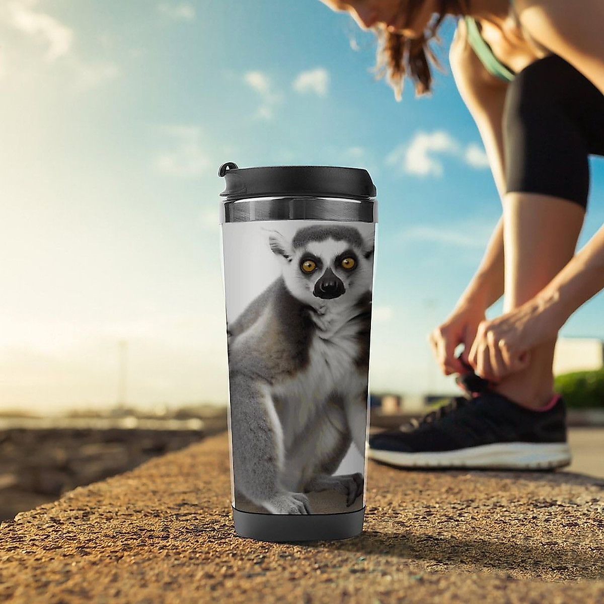 NTVOWPZO Travel Mug Tailed Lemur Coffee Cup Reusable Insulated Tumbler with Lid Travel Coffee Mug Stainless Steel Insulated Coffee Tumbler for Coffee Tea And Drinks