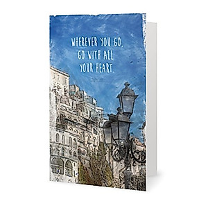 Smiling Wisdom - Retirement Journey Goodbye Greeting Card - Wherever You Go, Go with All Your Heart Gift Set - Chiffon Viscose Scarf - Woman Coworker Grad - Tan Blue Multi-colored (City)