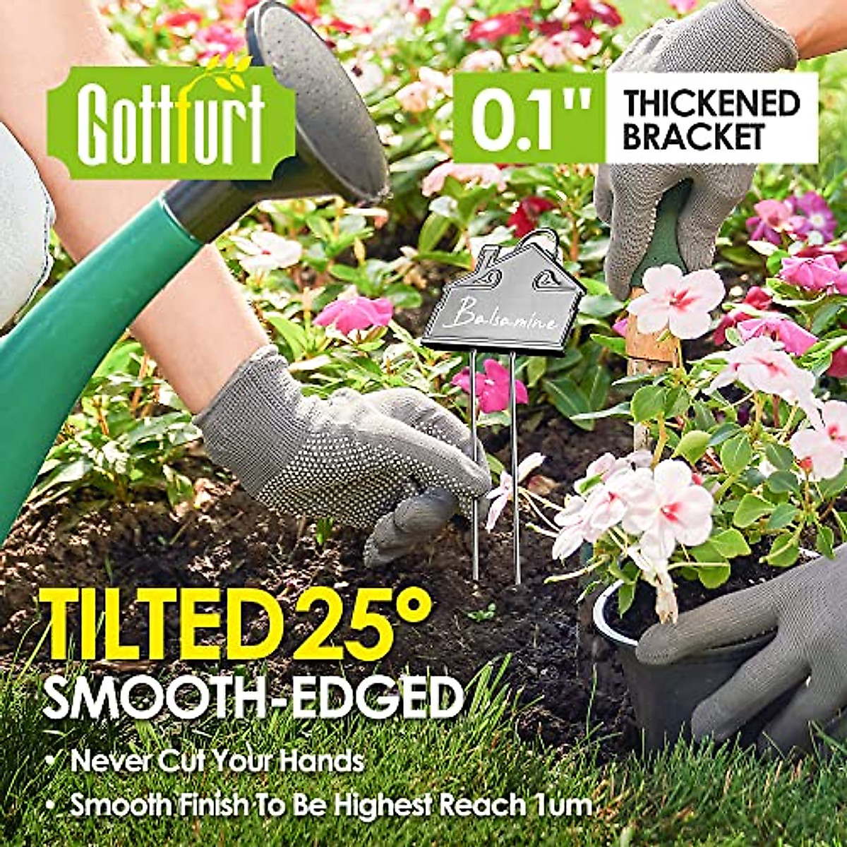 Metal Plant Labels - 25 Pack Weatherproof Garden Plant Markers, Reusable Outdoor Plant Label Stakes for Herb Flowers Vegetables Seedlings with a Pen, Height 11", Label Area 3.2" x 1.2" - Black