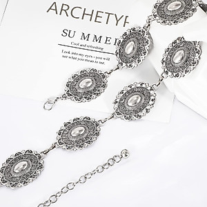 XZQTIVE Women Boho Chain Belts For Dresses Jeans Western Cowgirl Waist Links Belt Adjustable Metal Concho Belt