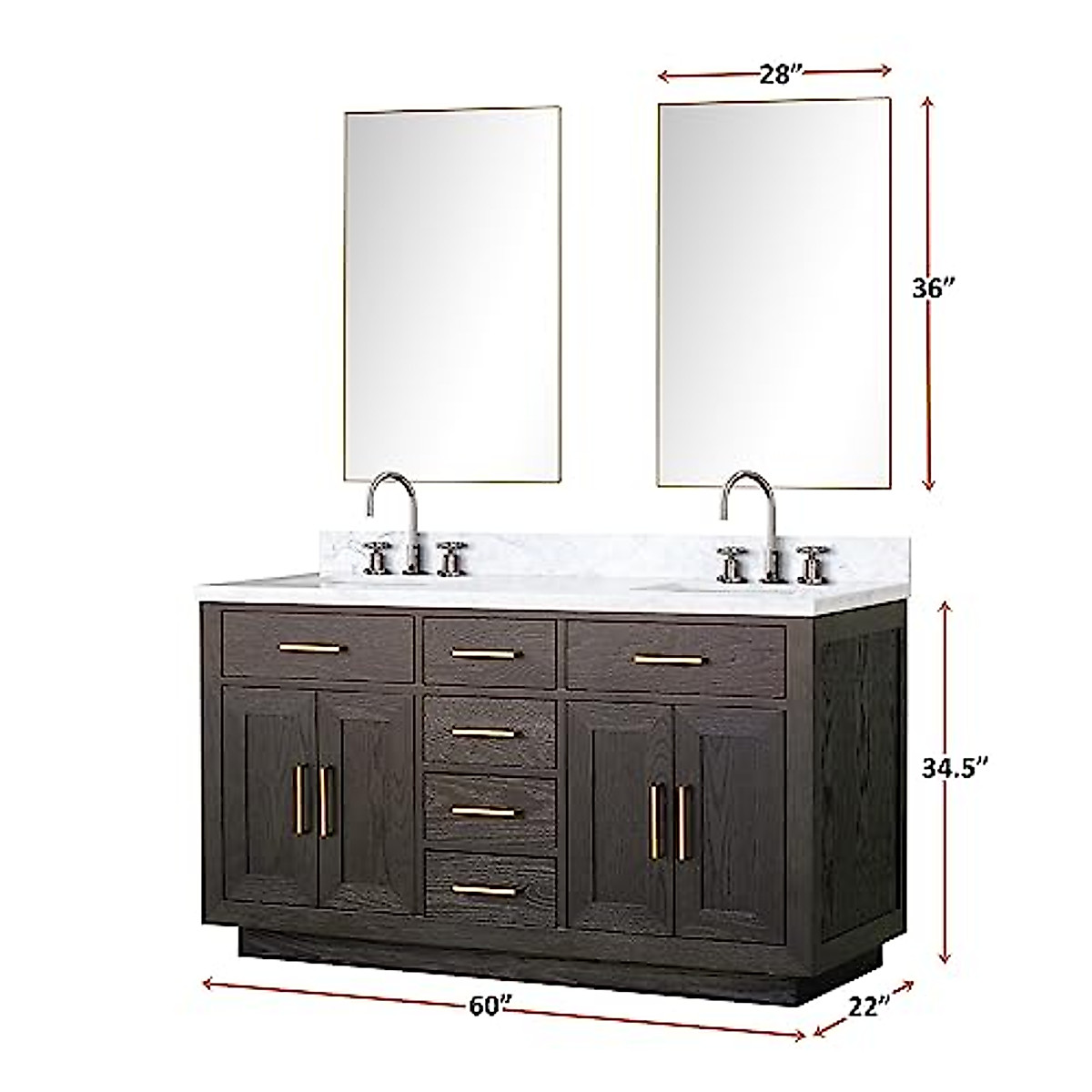 Bell+Modern Shelter 60 in W x 22 in D Brown Oak Double Bath Vanity and Carrara Marble Top