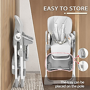 Babilous 4 in 1 Baby High Chair Foldable Booster Seats, Portable and Compact Adjustable High Babychair for Babies and Toddlers - Multiple Heights and Positions (Grey)