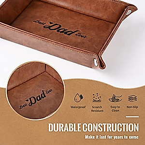 Best Dad Ever Gifts for Dad from Daughter Son Kids, Unique Birthday Gifts for Stepdads Husband Men, PU Leather Valet Tray