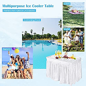 KOTEK Folding Ice Cooler Table with Matching Skirt & Drain Hose, Foldable Beverage Cooler Table Buffet Cooler Server, Portable Chill Table for Party, Picnic, BBQ, Camping
