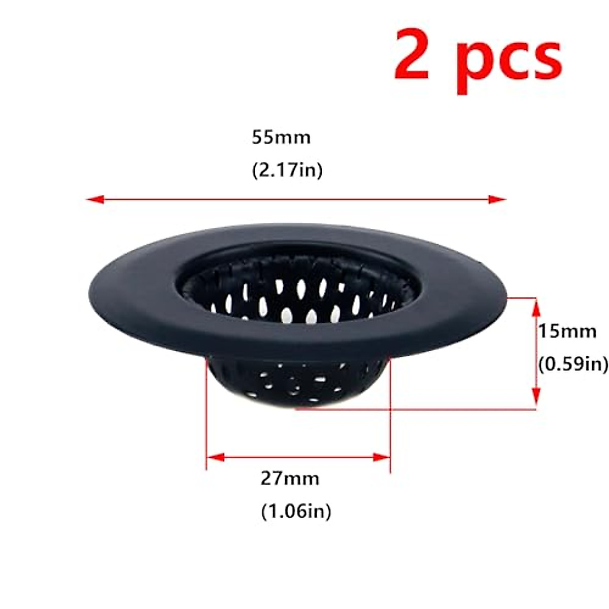 Antrader Kitchen Sink Strainer,2.17" Top / 1.18" Basket,Stainless Steel Sink Drain Strainer,Black,2 Pack