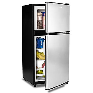 Anukis Compact Refrigerator 3.5 Cu Ft 2 Door Mini Fridge with Freezer For Apartment, Dorm, Office, Family, Basement, Garage, Silver