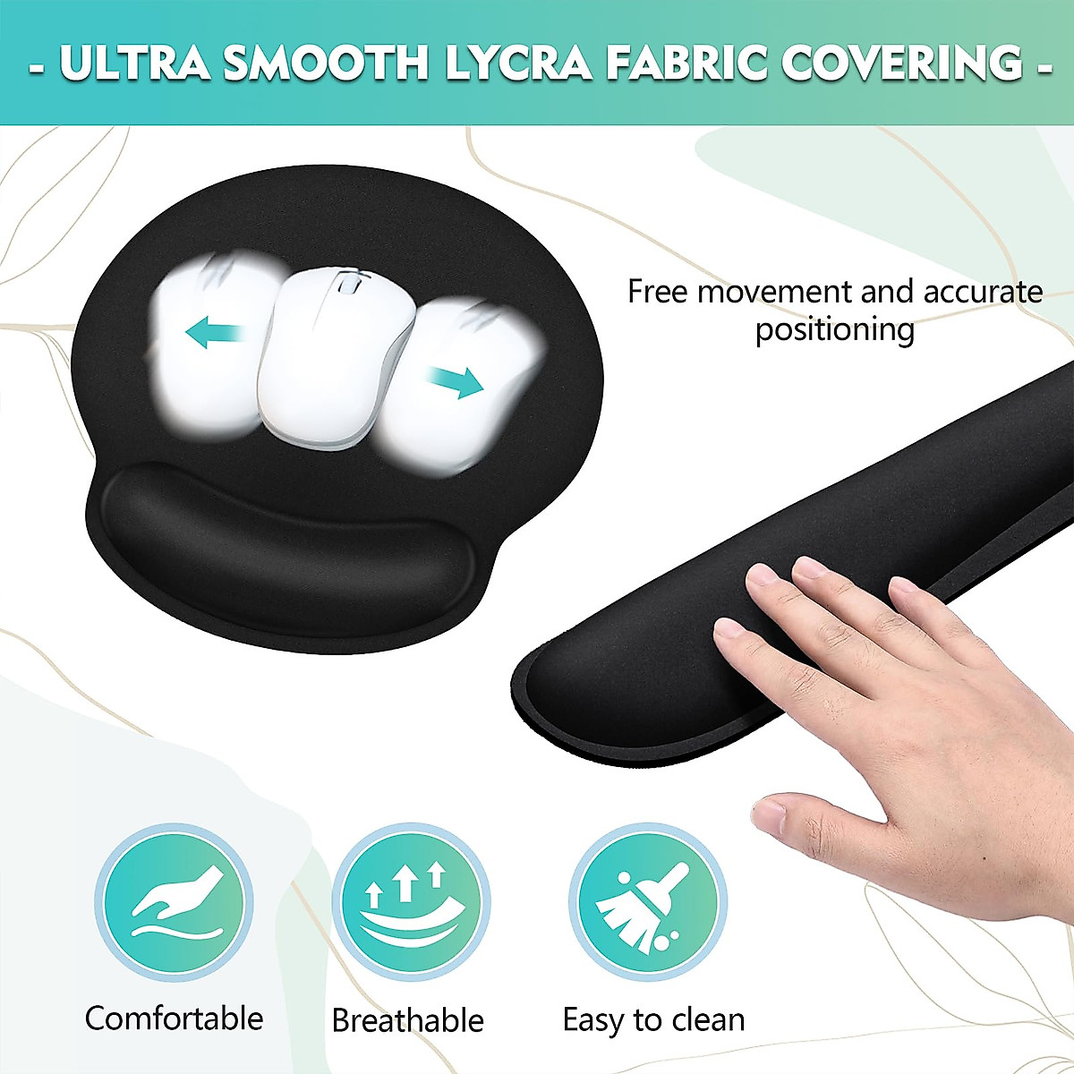 Ergonomic Mouse Pad with Wrist Support, Premium Memory Foam Keyboard Wrist Support Bar and Mouse Wrist Rest Pads Set- for Comfortable Typing &Wrist Pain Relief Mouse Pad with Wrist Support Bar