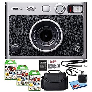 Fujifilm Instax Mini EVO Hybrid Instant Film Camera (16745183) Bundle with 60 Instant Film Sheets + 32GB microSD Memory Card + Small Padded Case + SD Card Reader + Microfiber Cleaning Cloth