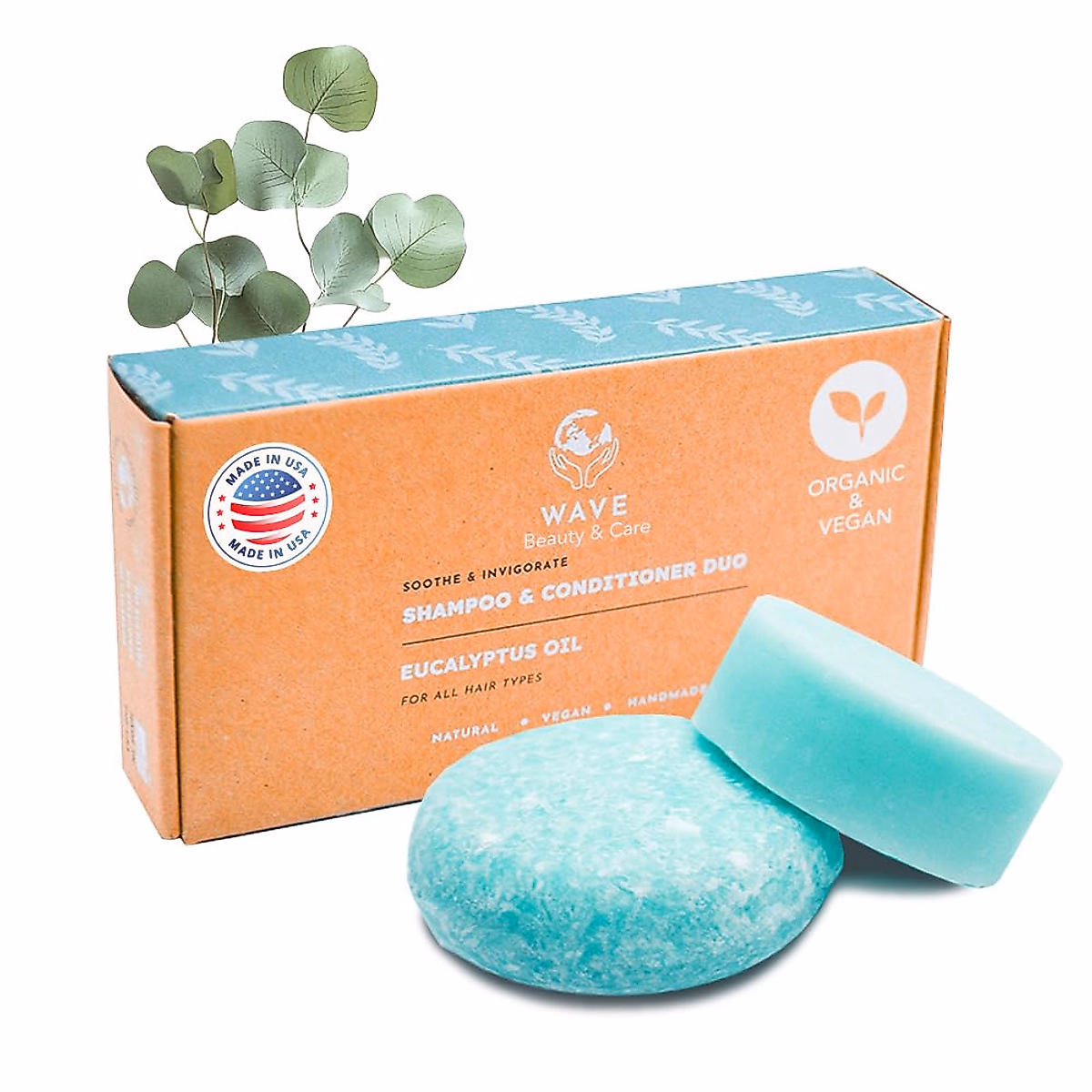 Clever Yoga Invigorating Eucalyptus Oil Shampoo and Conditioner Bar Set - 100% Vegan, Plastic Free, Sustainable, Handmade in USA, Silicone Paraben and SLS Free, Great for Travel - 2.2 Ounces