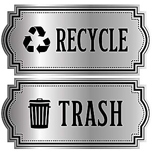 Recycle and Trash Logo Symbol - Elegant Golden Look for Trash Cans, Containers, and Walls - Laminated Vinyl Decal (XSmall, Silver - Elegant 2)