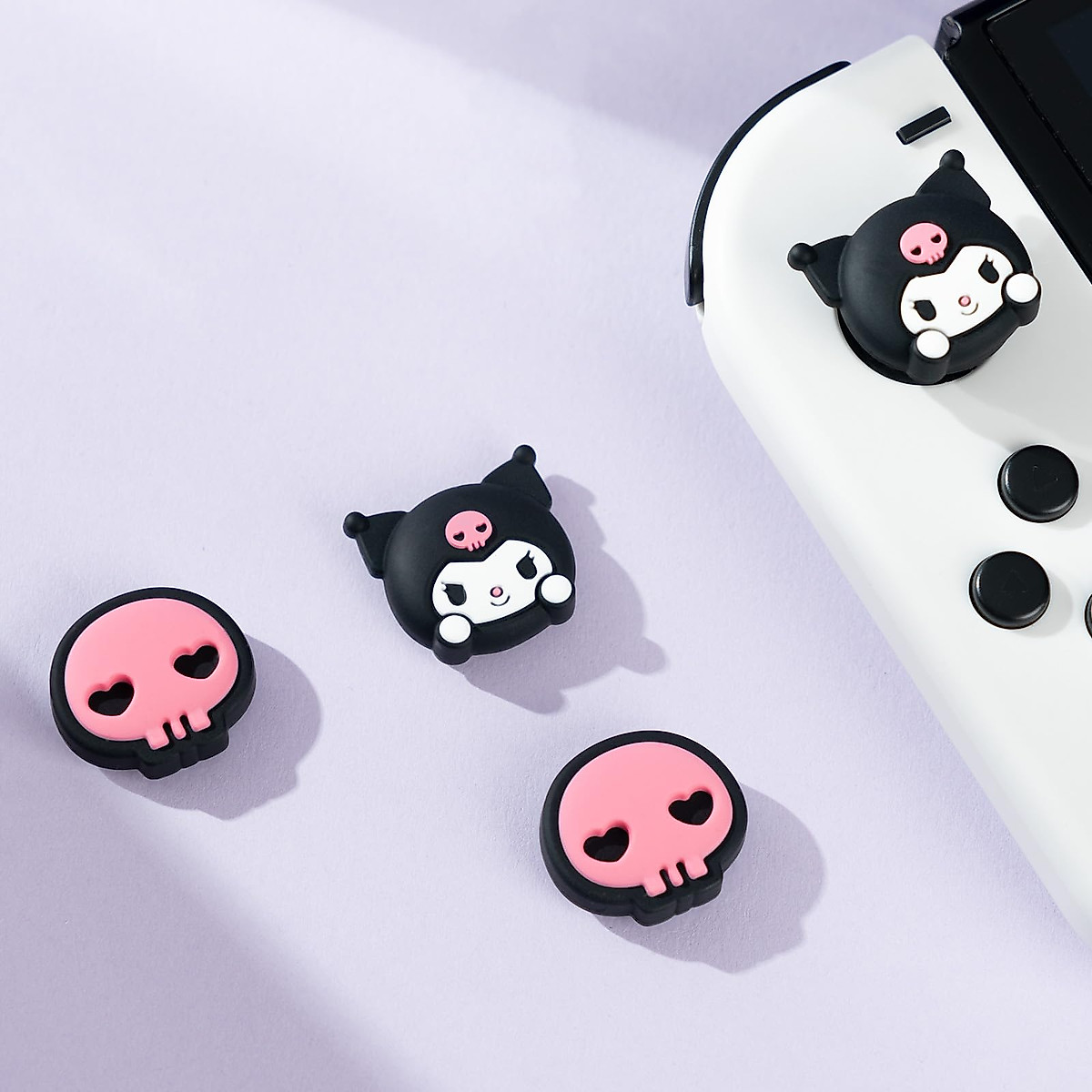WISHAVEN Cute Pocket Monsters Joycon Thumb Grip Caps Compatible with Nintendo Switch, Soft Silicone Joystick Cover for Nintendo Switch/OLED/Lite Controller, 4PCS (Skull & Troublemaker Rabbit)