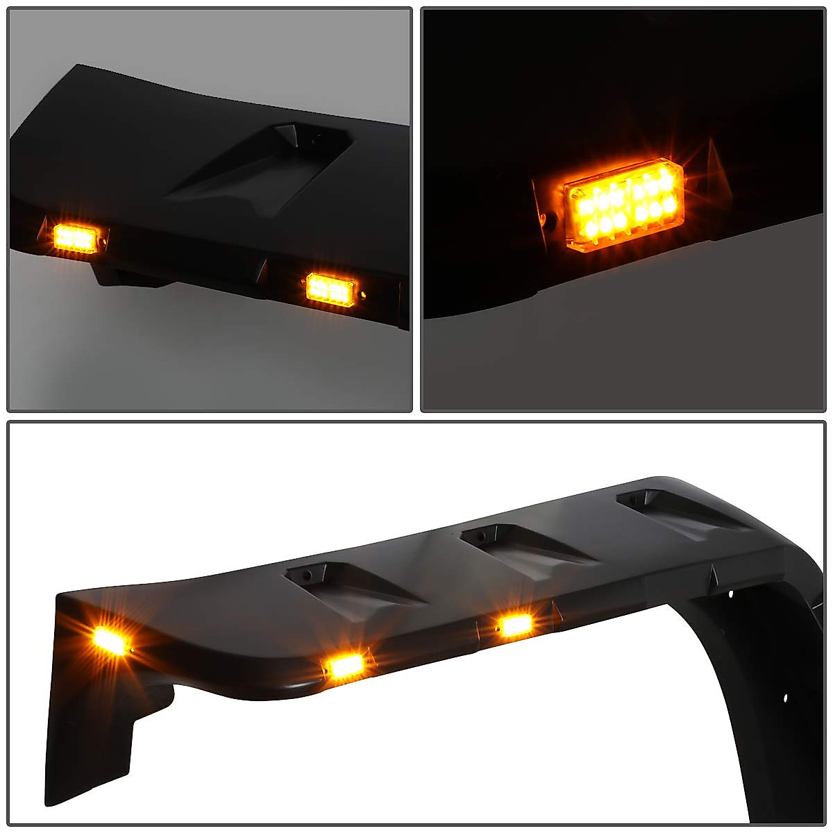 DNA Motoring WF-81011-MBK 4Pcs Pocket-Riveted Style Wheel Fender Flares with LED,Black