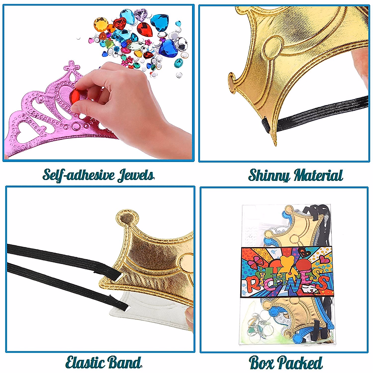 Richness DIY Party Crowns Foam Kids Tiaras Make Your Own Crowns with Jewel Stickers Party Favors for Kids Pack of 12 … (Multicolor) …