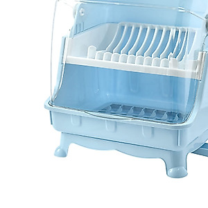 Dish Drying Rack, Dish Rack With Cover, Cutlery Dish Drainer Rack with Lid Cover,Over The Sink Dish Drying Rack, Multifunctional Kitchen Tableware Storage Box(blue)