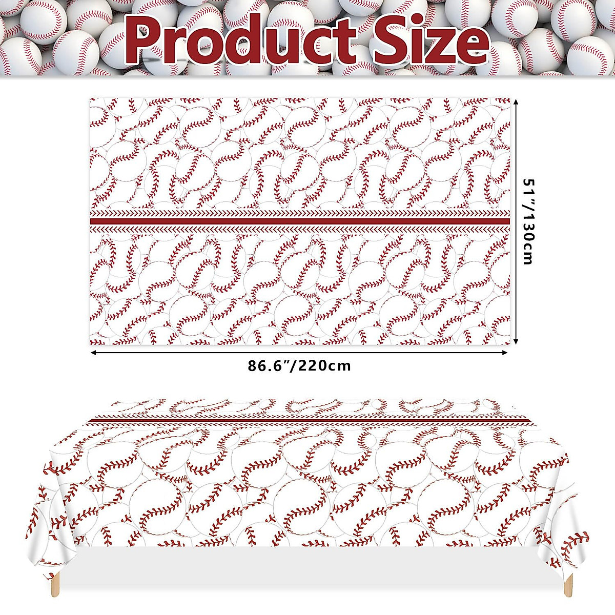 PTECDROTS 4 Pcs Baseball Tablecloths, Disposable Baseball Party Decorations Table Covers, Rectangular Baseball Pattern Table Cloth for Boys Baseball Sports Event Birthday Party Supplies, 51x86 Inch