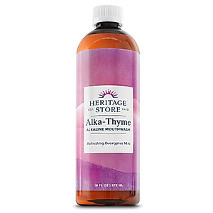 HERITAGE STORE Alka-Thyme Mouthwash - Alkaline Mouth Wash for a Clean, Fresh Feeling - Refreshing Oral Care w/Thymol, Eucalyptus Oil, Sodium Bicarbonate, Cool Mint Flavor, 60-Day Guarantee, 16 FL OZ
