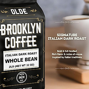 BROOKLYN COFFEE Whole Bean, Italian Dark Roast (2lb) Extra Strong, Delicious Taste, Heavenly Aroma - Fresh Bulk Coffee Beans Roasted Weekly in NYC