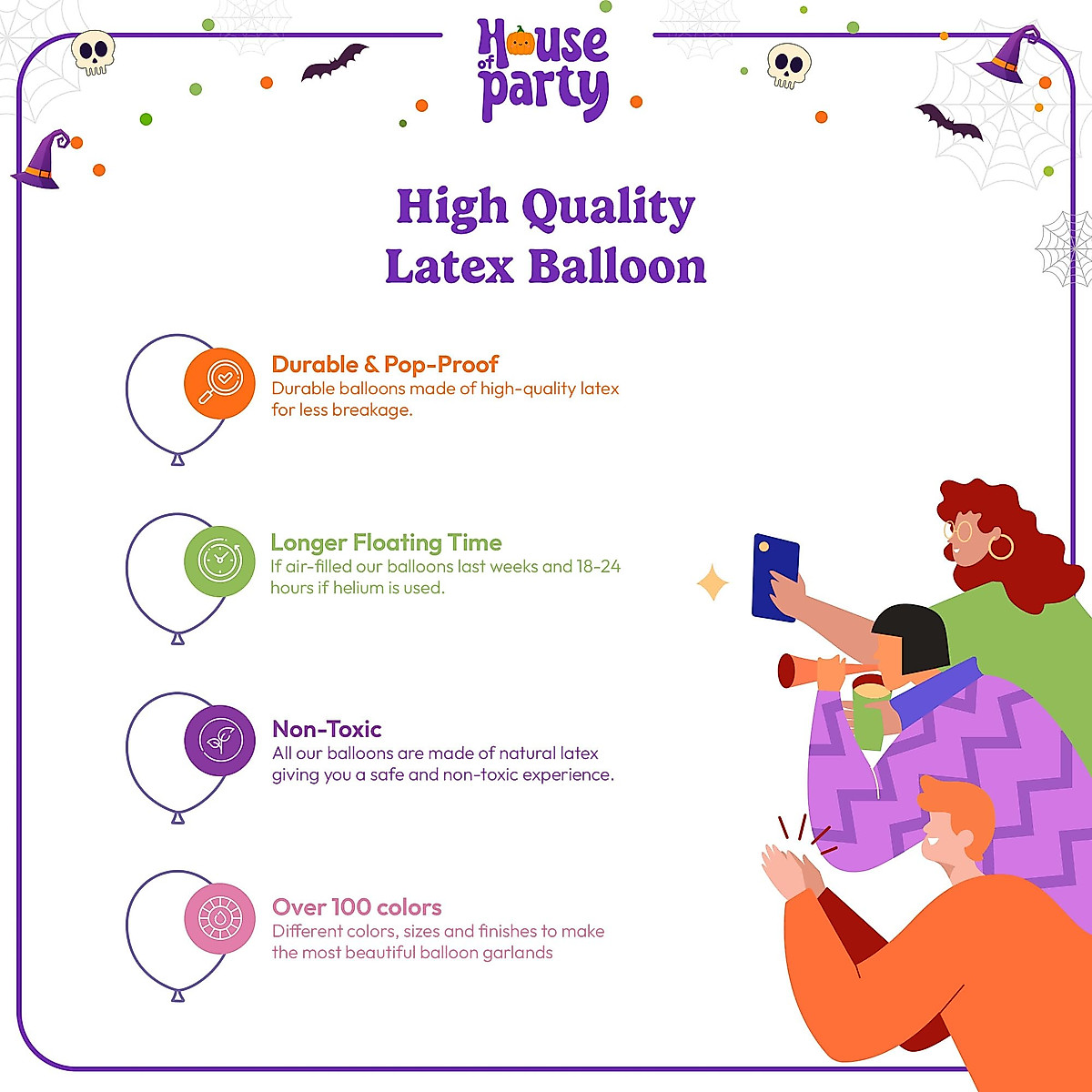 HOUSE OF PARTY Halloween Balloon Arch Kit 86 Pcs - 18/12/10/5 Inch Pink and Purple Halloween Balloon Garland Kit with 30" Witch Foil Balloon & PVC Bats for Halloween Balloons Decorations