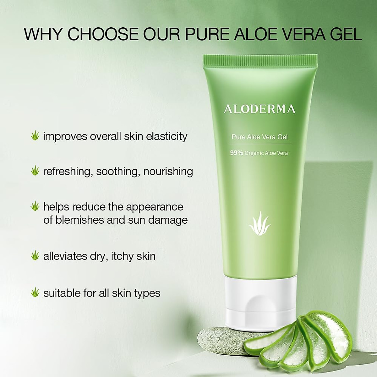 Aloderma 99% Organic Aloe Vera Gel for Face Made within 12 Hours of Harvest - Natural Hydrating Pure Aloe Vera Gel for Soothing Skincare - Moisturizing Aloe Gel for Skin, Face, & Sensitive Skin, 4oz