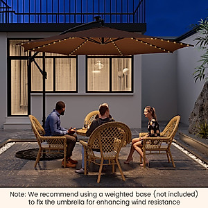 Tangkula 10FT Solar Offset Umbrella, Tilted Cantilever Hanging Umbrella with 112 LED Meteor Shower Lights, Crank Handle, Outdoor Market Umbrella for Poolside, Backyard & Deck (Tan)