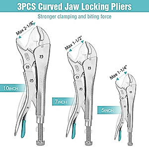 DURATECH 6-Piece CR-V Locking Pliers Set, 6-1/2”, 9-1/2” Long Nose Locking Pliers, 5”, 7” and 10” Curved Jaw Locking Pliers, 6” C-clamp Locking Pliers, Fast Release with Oxford Rolling Pouch