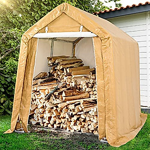 YITAHOME 6x8 ft Outdoor Storage Shed Portable Garage Shelter, Outdoor Shed with Roll-up Zipper Door, Storage Shelter for Motorcycle, Lawn Mower, Bike, Anti-Snow Portable Garage Kit Tent, Yellow