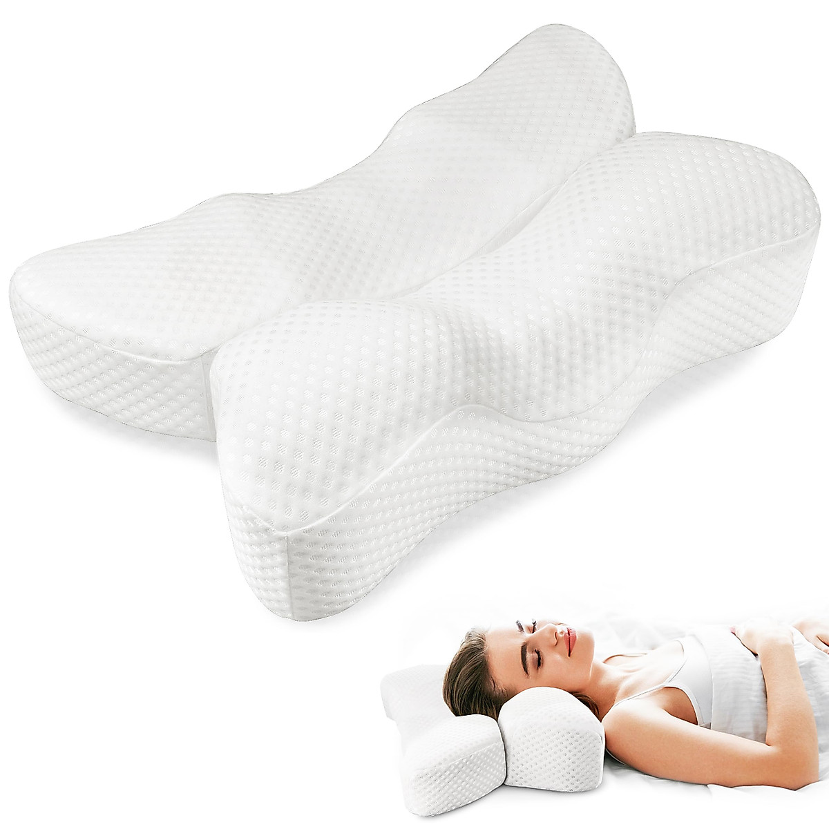 Cosermart Cervical Pillow for Neck Pain Relief, Ergonomic Pillow for Neck, Shoulder & Back Support, Orthopedic Contour Memory Foam Pillow for Side Back Stomach Sleeper with Removable Zipper Design