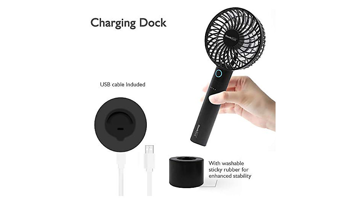 Geek Aire 2600mA Power Bank Fan – Portable 5-Speed Handheld Cooler