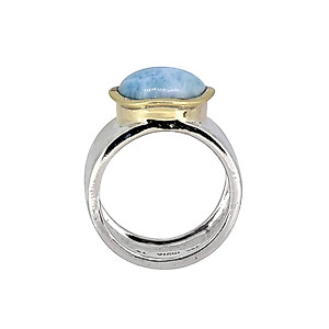YoTreasure 13 MM Larimar Wide Band Hammered Ring .925 Sterling Silver Brass (10)