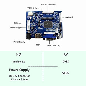 VSDISPLAY 7'' 1280x800 IPS Display Screen N070ICG-LD1 with HD-MI VGA 2AV LCD Driver and 12Vdc 2A Power Adapter Supply US Plug with 5.5x2.1mm/3.5x1.35 mm Port