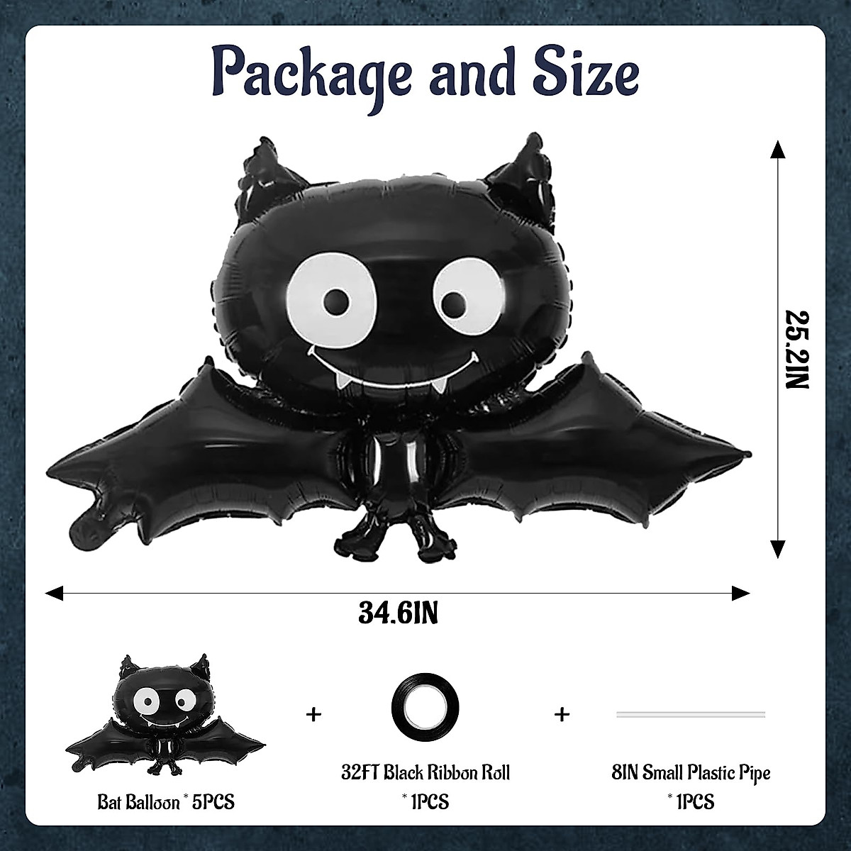 DECEED 5 PCS Halloween Balloons Black Bat Foil Balloons, Cute Bat Mylar Balloons Toys, Halloween Props, Halloween Party Decorations Kids Gifts